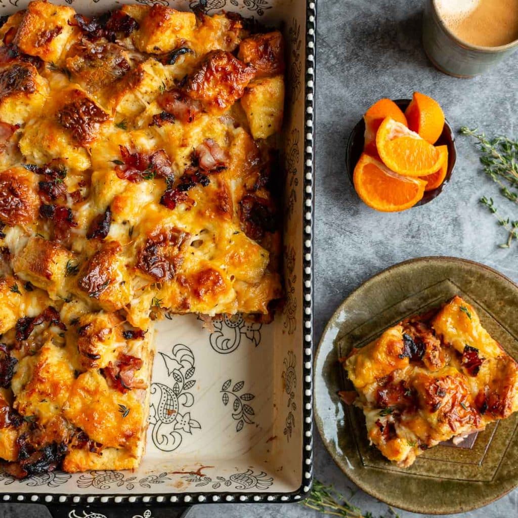 Savory Breakfast Bread Pudding (Ham & Cheese Strata) - Healthy World ...
