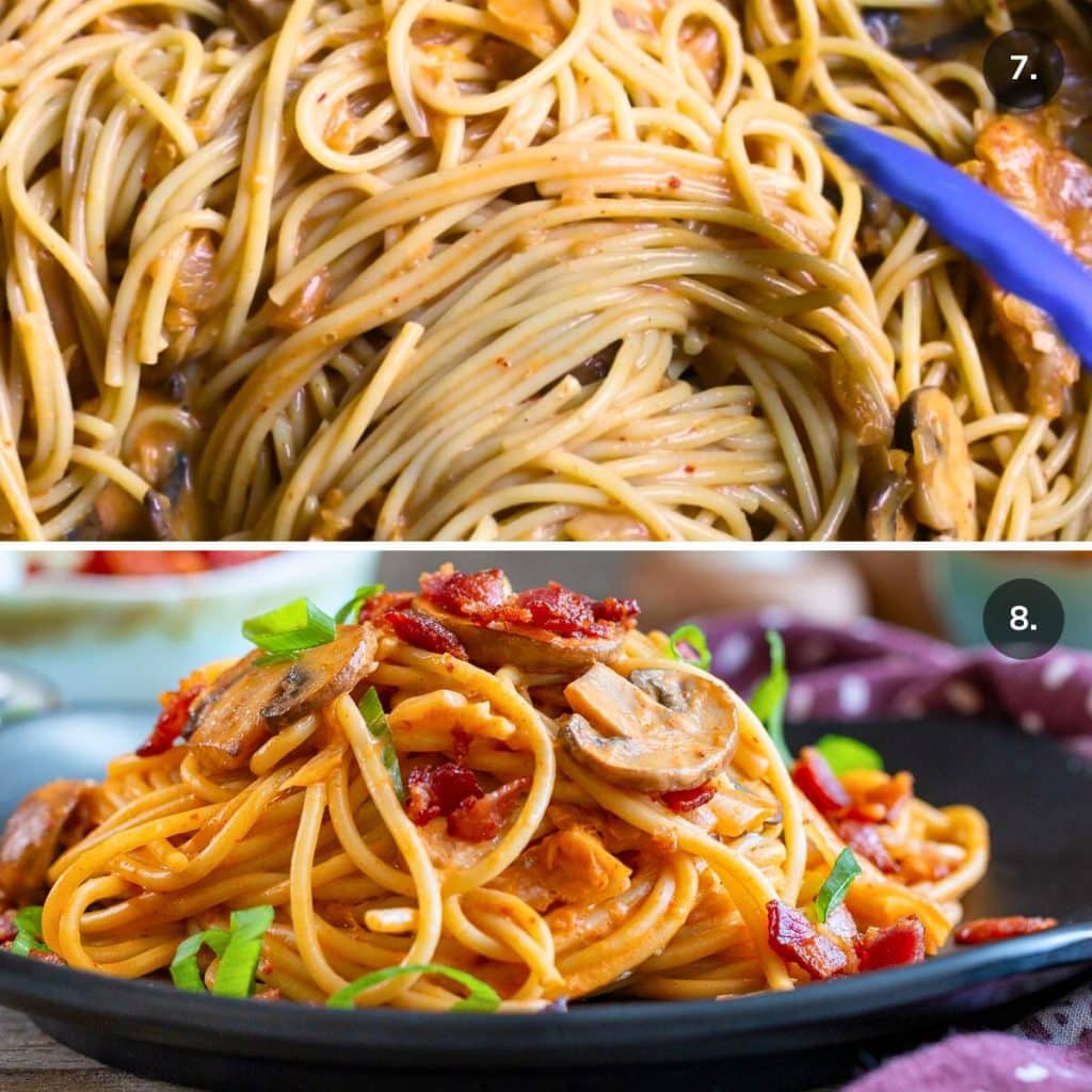 Kimchi Pasta with Bacon (Dairy Free Creamy Recipe) - Healthy World Cuisine