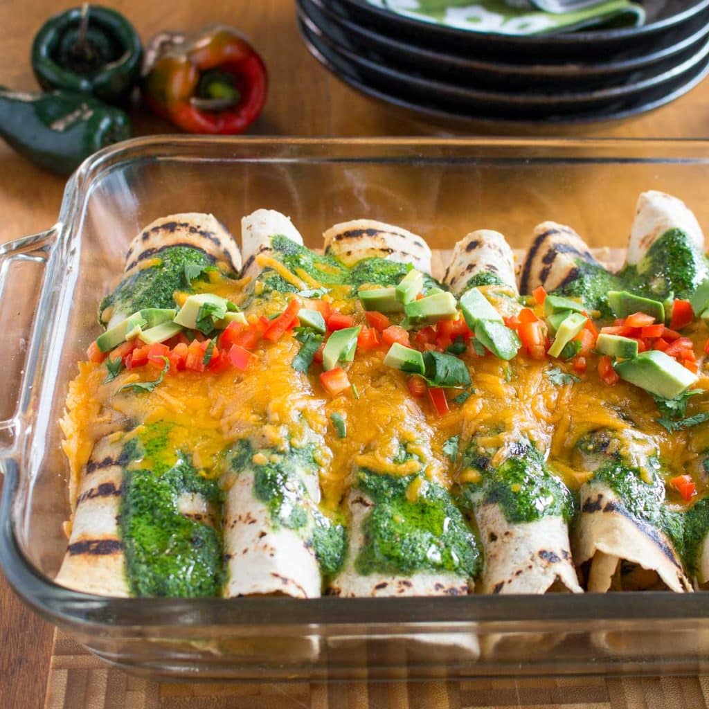 Chicken Enchiladas with Fire Roasted Poblano Peppers